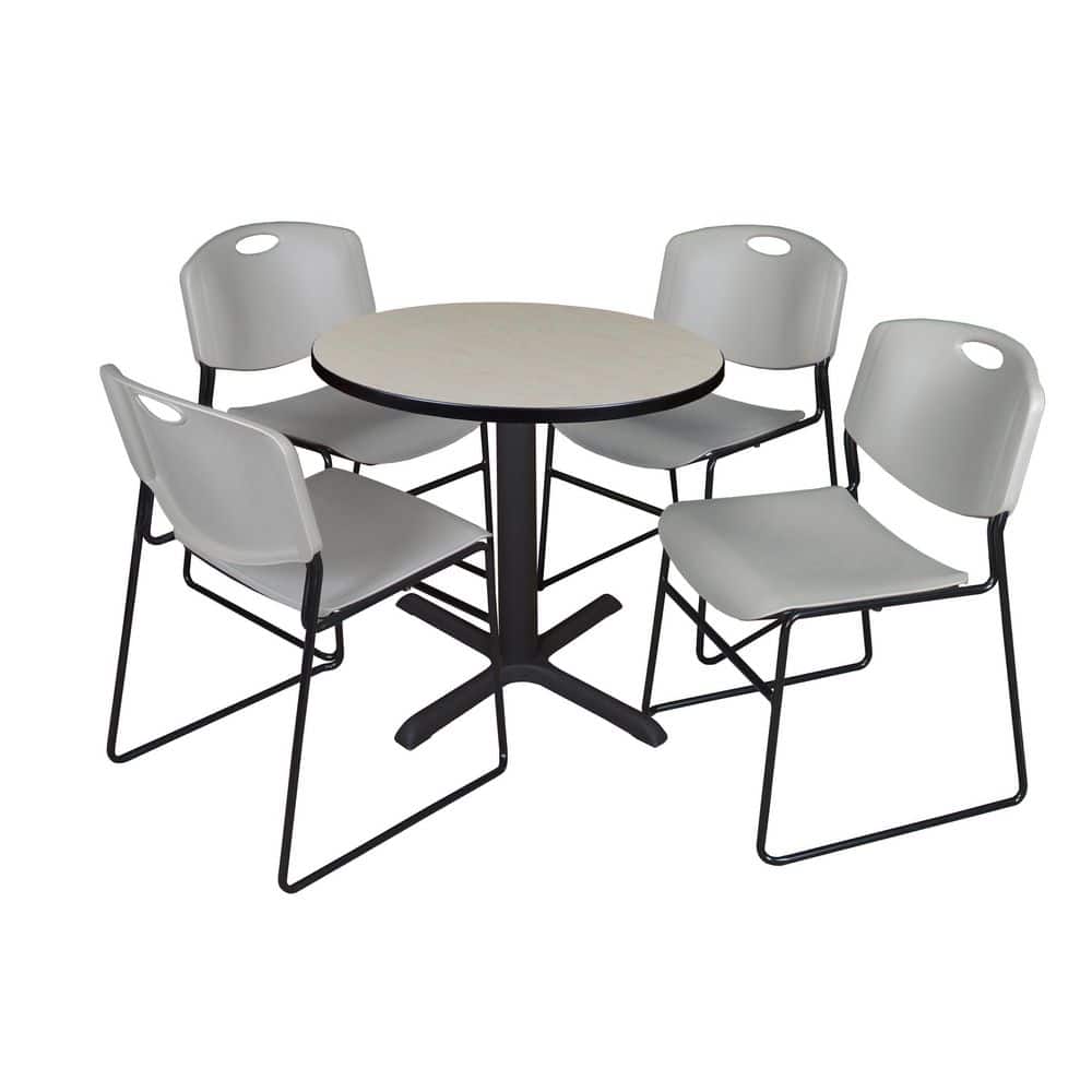 Regency Cain 30 in. Maple Round X-Base Breakroom Table Desk and 4 Zeng ...