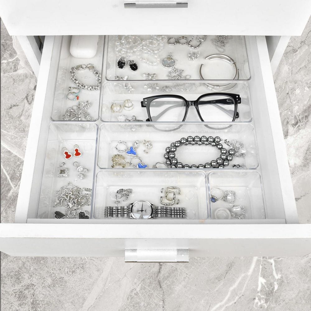 Clear 15-Piece Plastic Drawer Organizer Set in 4 Sizes for Kitchen ...
