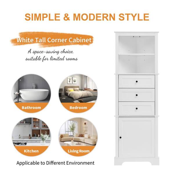 Hampton Bay Corner Linen Storage Cabinet I 3 Drawer White | Cabinets ...