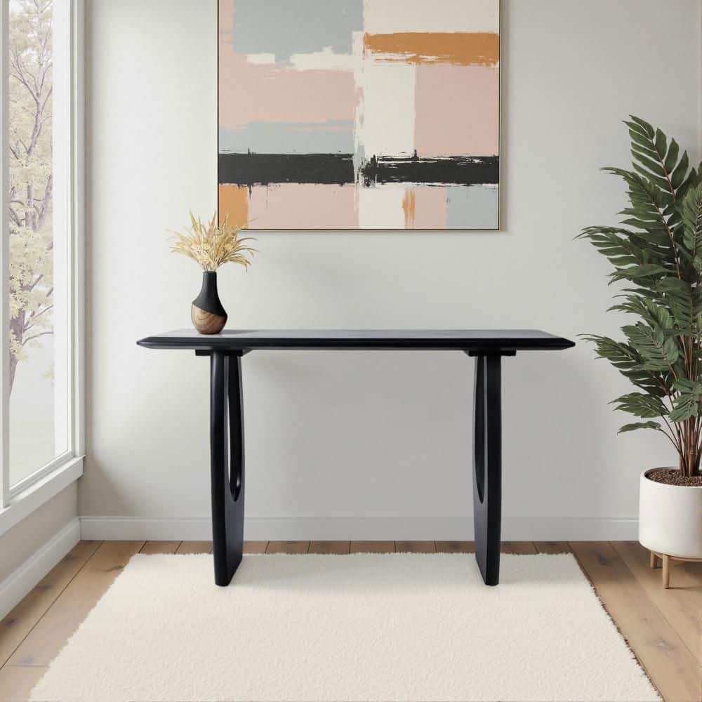 Liv & Skye 51 in. Black Rectangle Wood Modern Mid-Century Console Table ...