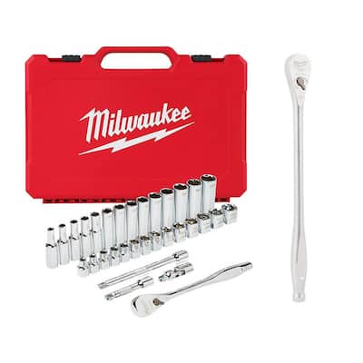 Milwaukee 3/8 in. Drive Metric Ratchet and Socket Mechanics Tool Set with Screwdriver Set (42 ...