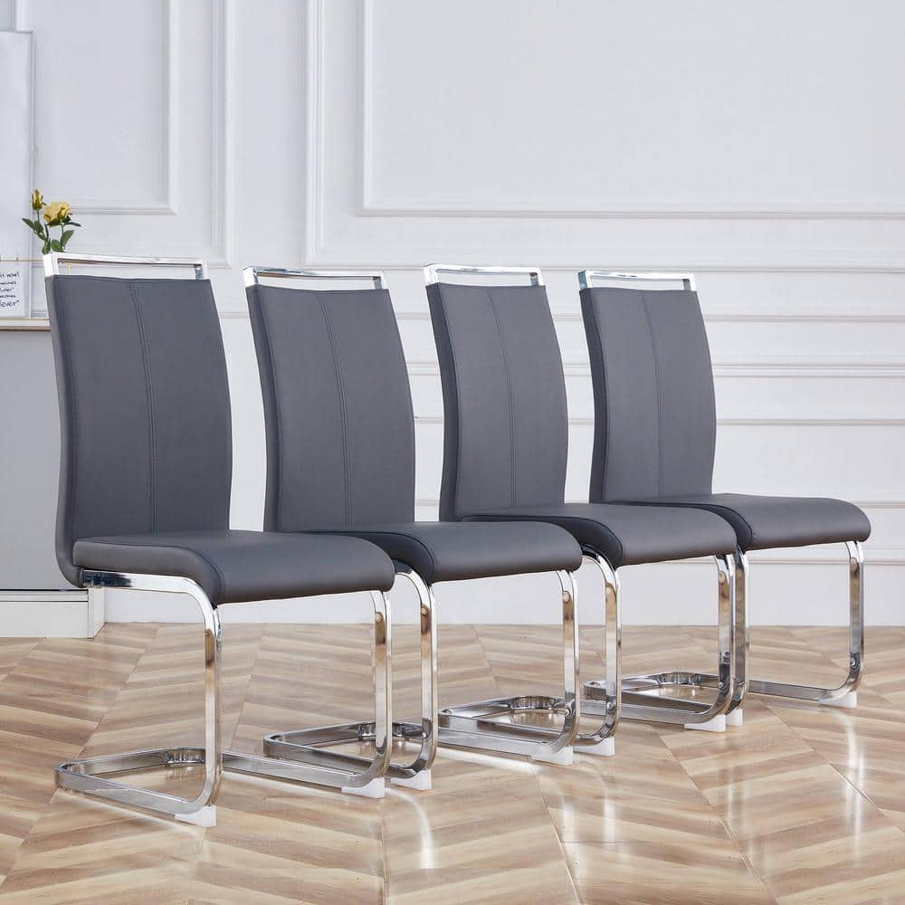 Polibi Modern Gray PU Leather High Back Upholstered Side Chair, Dining ...