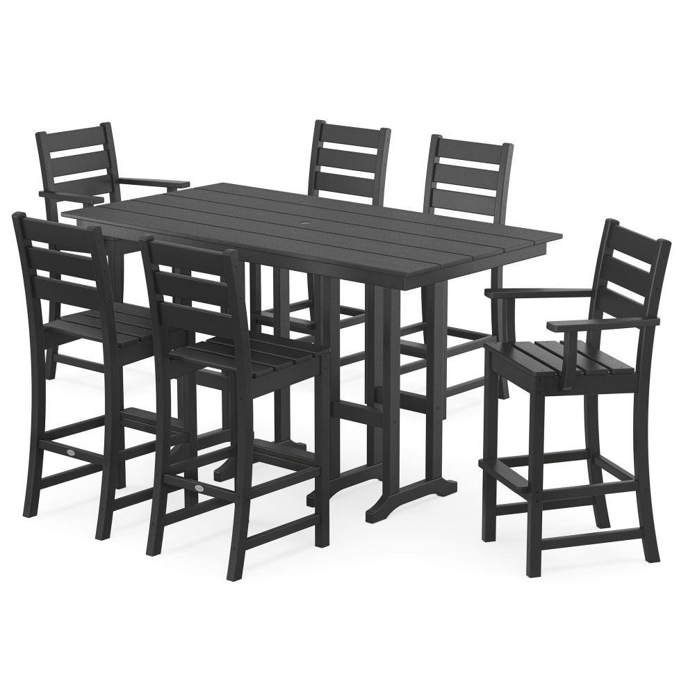 POLYWOOD Grant Park Black 7-Piece HDPE Plastic Farmhouse Bar Set ...
