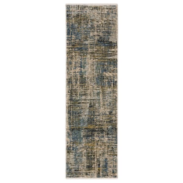AVERLEY HOME Haven Blue/Gold 2 ft. x 8 ft. Abstract Mosaic Polyester ...