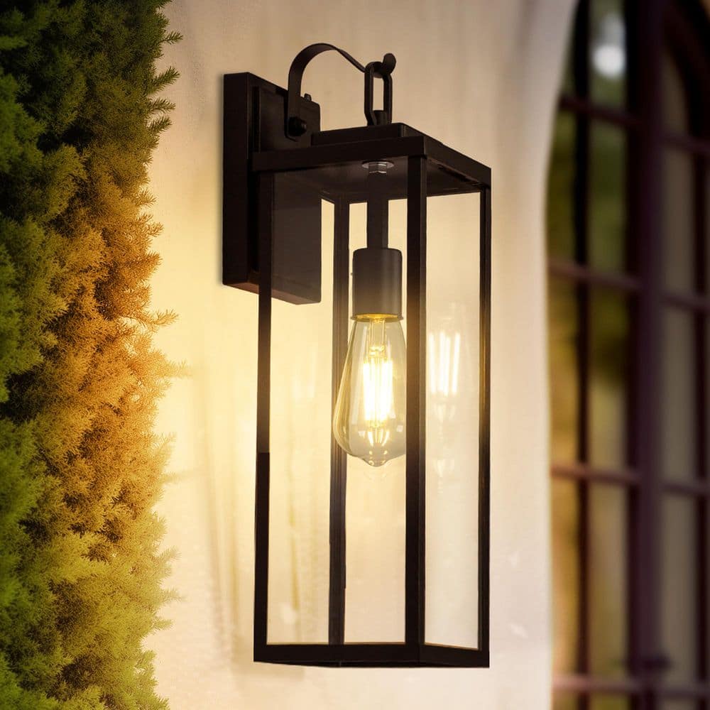 YANSUN 20 in. 1-Light Matte Black Wall Sconce, Motion Sensor Porch ...