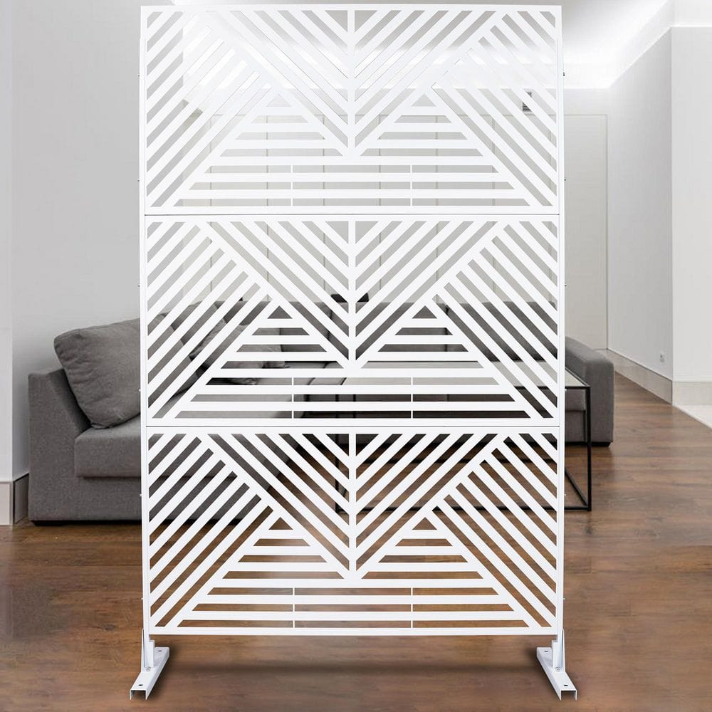 Coporesell 76 in. x 48 in. Freestanding Decorative Privacy Screen White ...