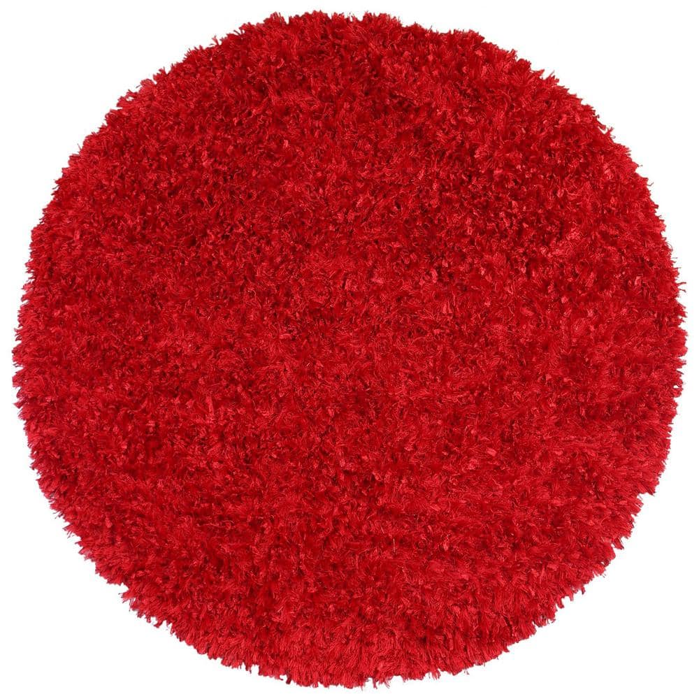 Red Shag 2 ft. x 2 ft. Round Area Rug SS2005R