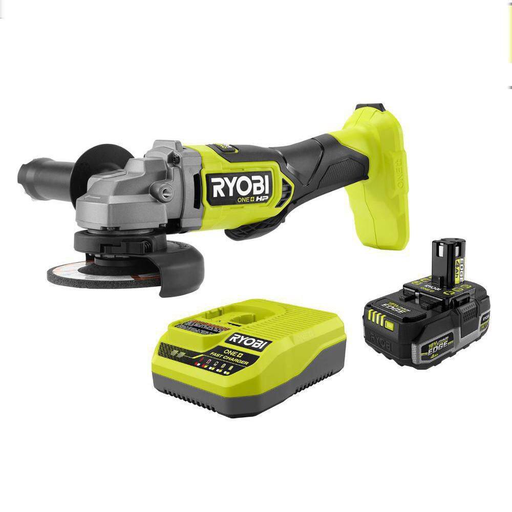 RYOBI ONE+ HP 18V Brushless Cordless Angle Grinder Kit with 4.0 Ah HIGH ...