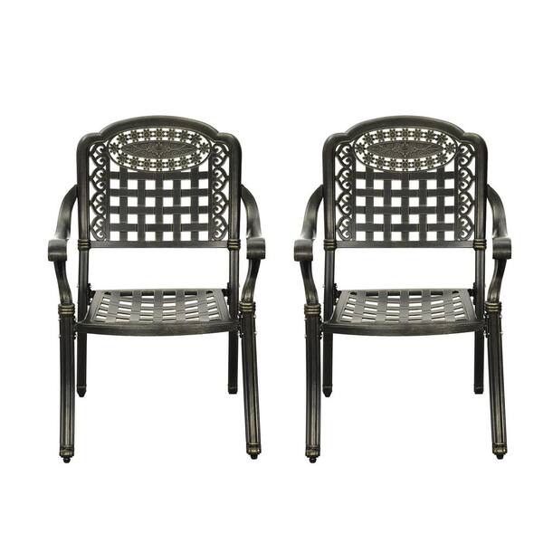 Clihome Bronze Cast Aluminum Patio Dining Chairs in Bronze (Set of 2 ...