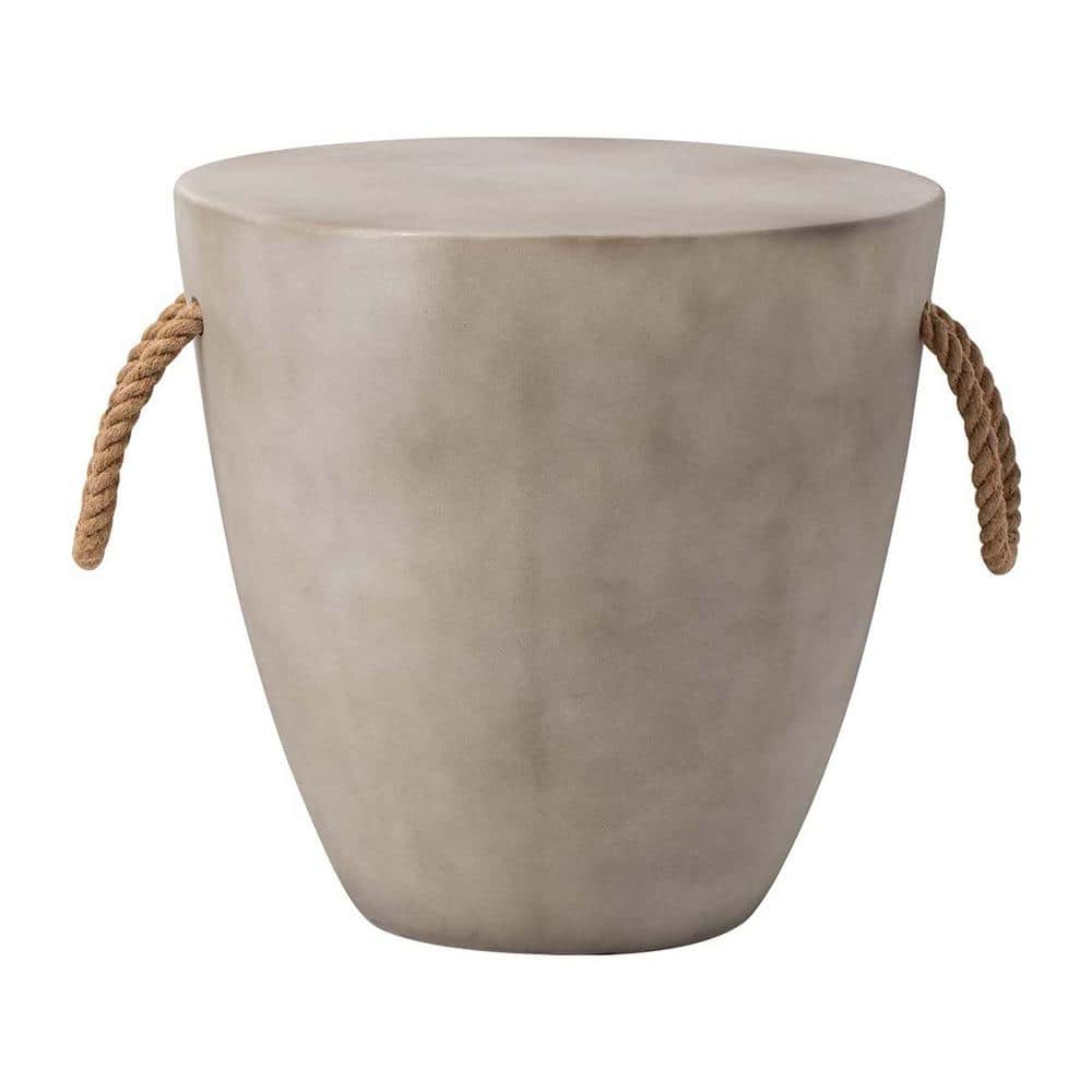 Zeus & Ruta 17 in. Round Outdoor Concrete Side Table with Rope Handle ...