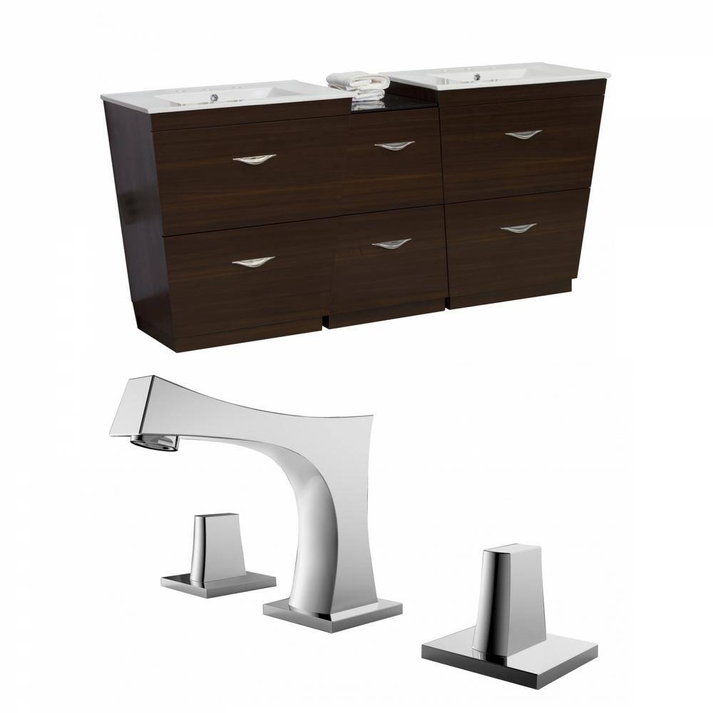 16-Gauge-Sinks 74 in. W x 18.5 in. D Bath Vanity in Wenge with Ceramic ...