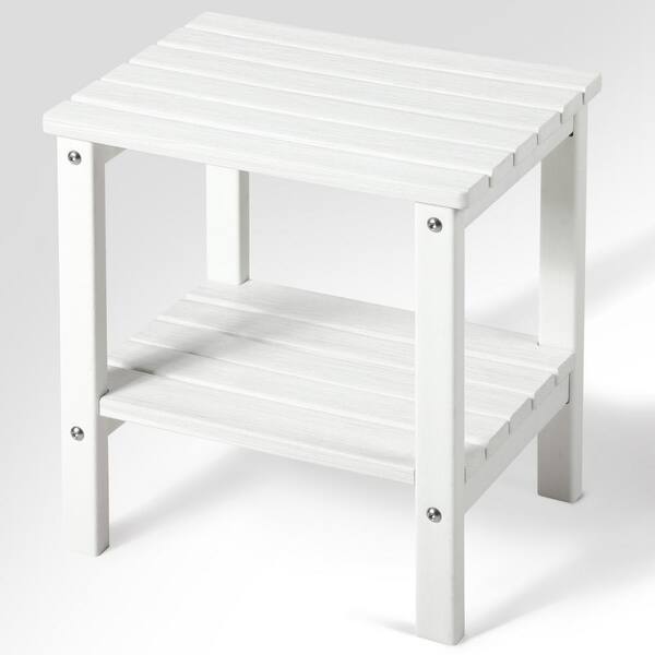 wikiwiki 17 in. White 2-Tier Rectangular HDPE Outdoor Side Table OST ...