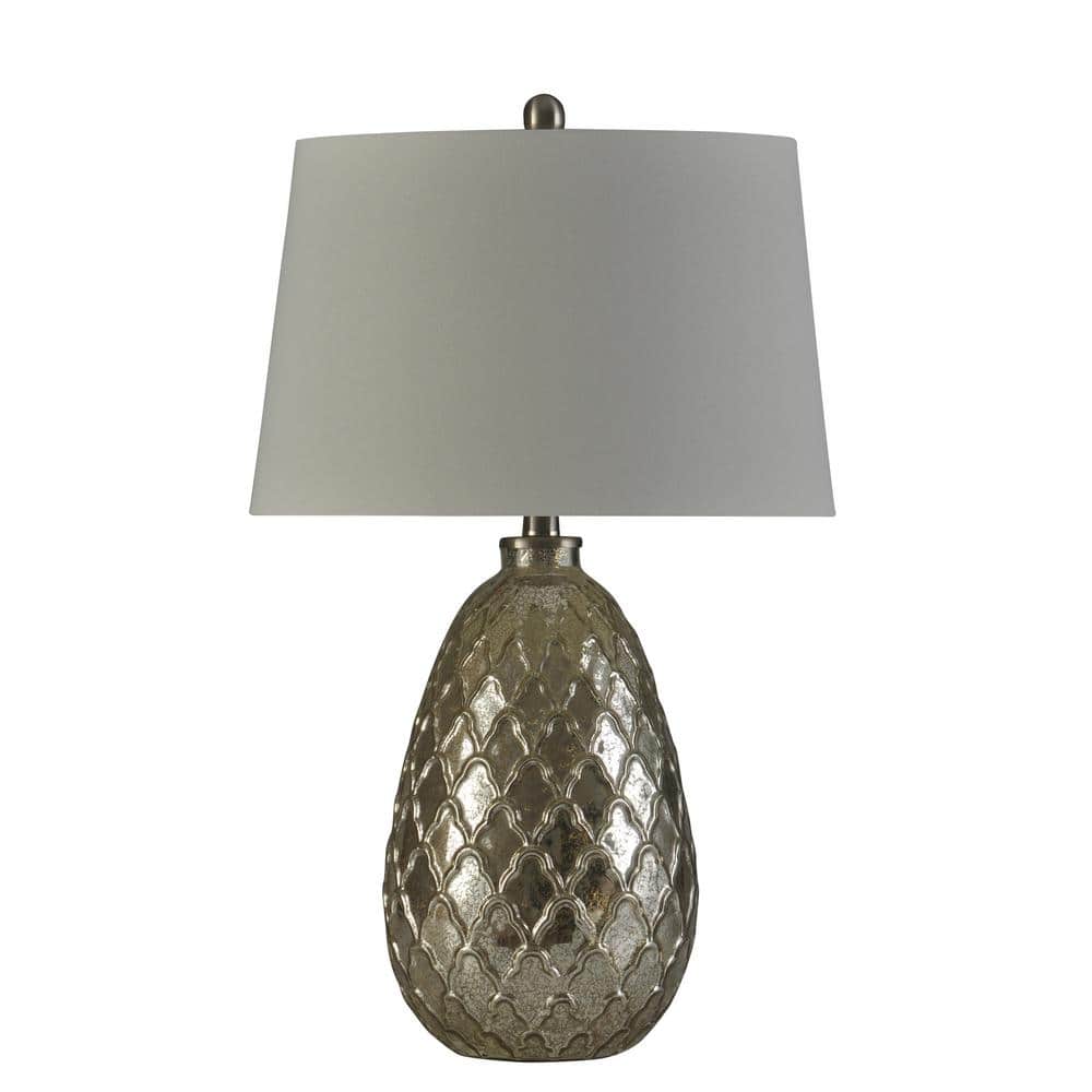 StyleCraft 26.5 in. Mercury/Silver Table Lamp with Off-White Fabric ...