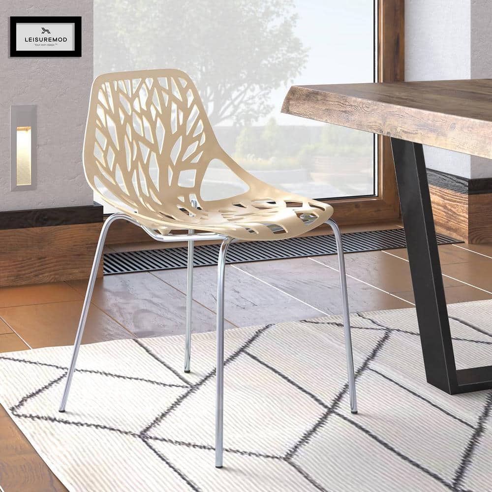 Leisuremod Stackable Dining Chair in Polypropylene Plastic with Chrome ...