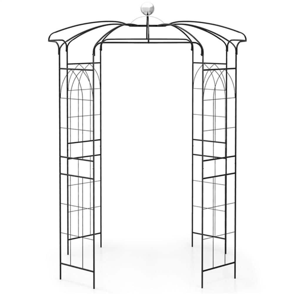 HONEY JOY 113 in. Galvanized Metal Shape Garden Arch with Hanging Hook ...