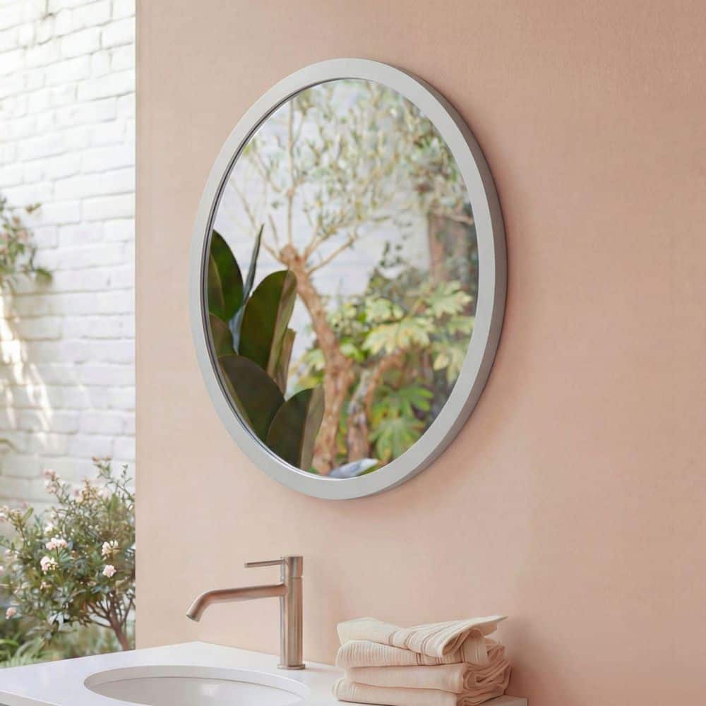ARIEL 24 in. W x 24 in. H Round Wood Framed Wall Bathroom Vanity Mirror ...