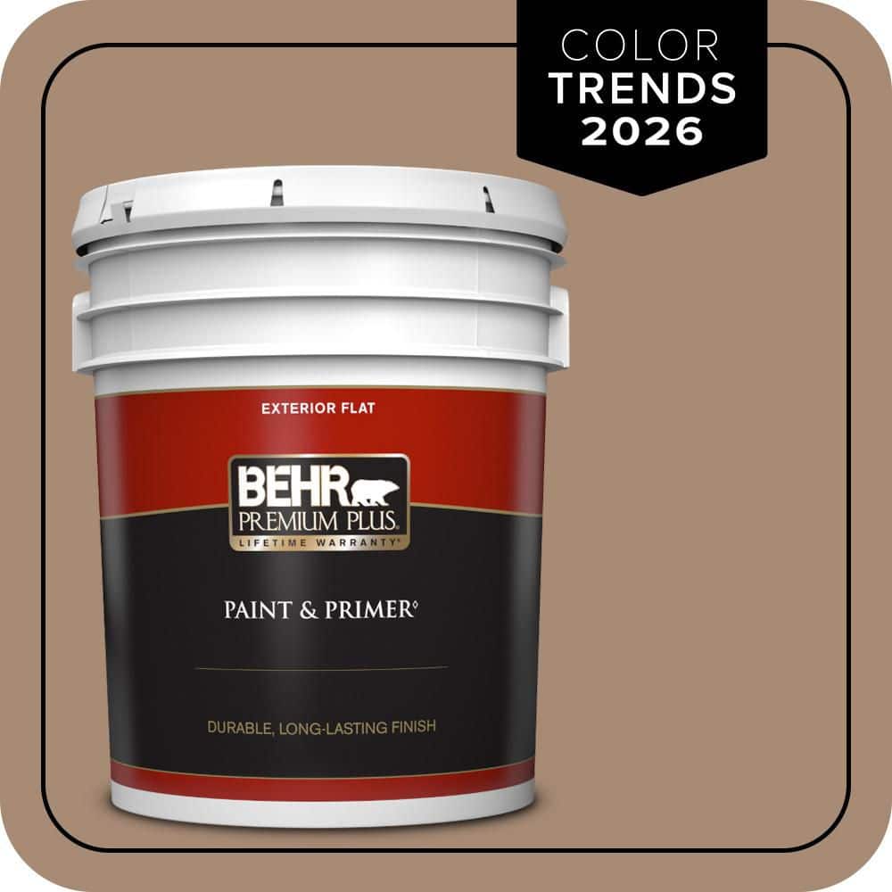 BEHR PREMIUM PLUS 5 gal. #N240-5 Rodeo Tan Flat Exterior Paint & Primer ...