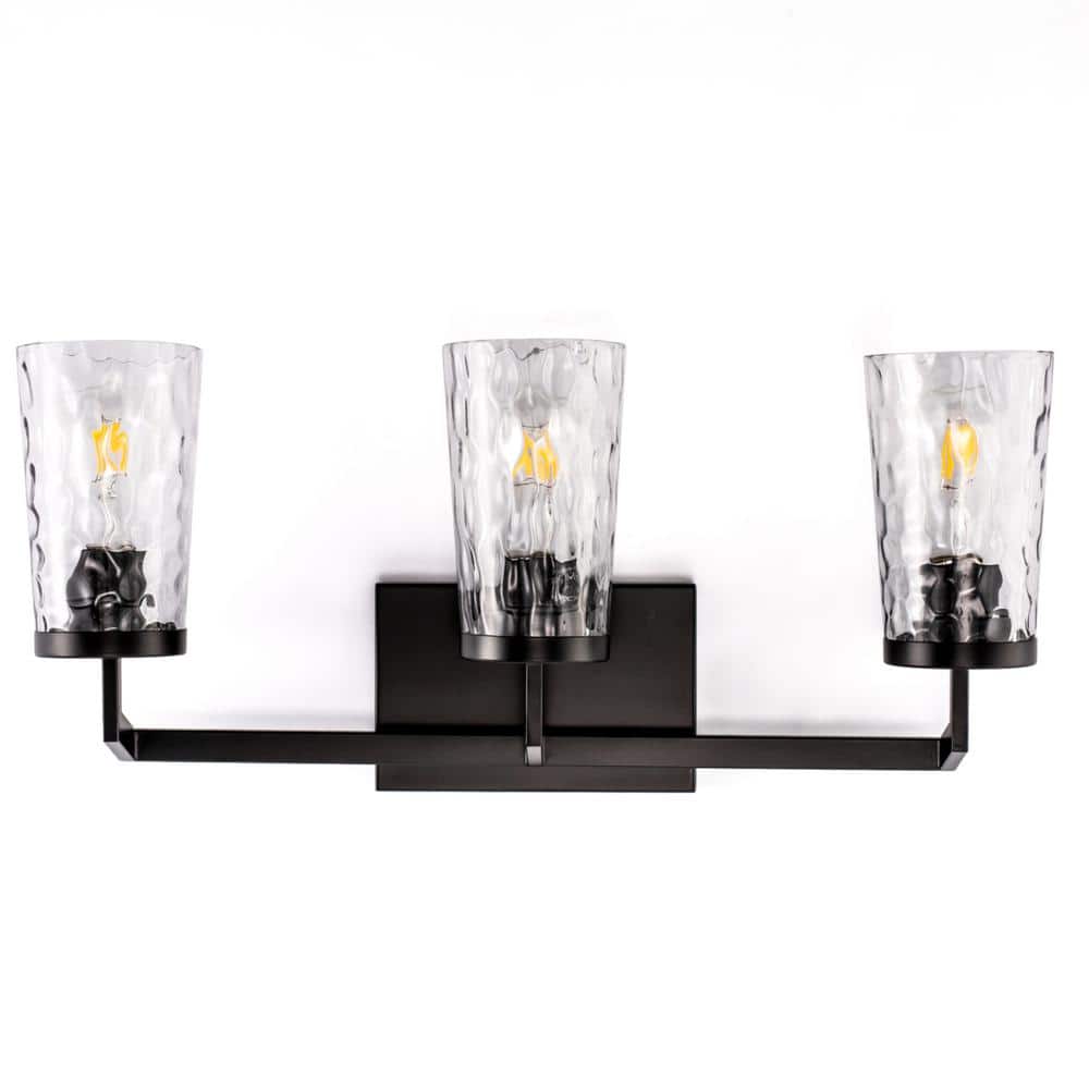 Briignite 26 in. 3-Light Industrial Black Bathroom Vanity Light with ...