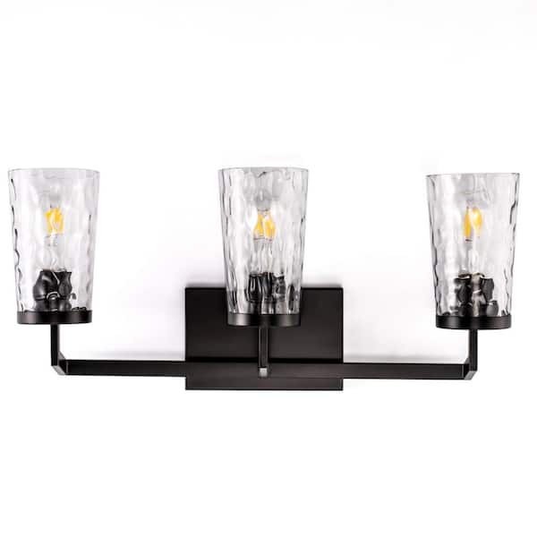 Briignite 26 in. 3-Light Industrial Black Vanity Light with Bell Water ...