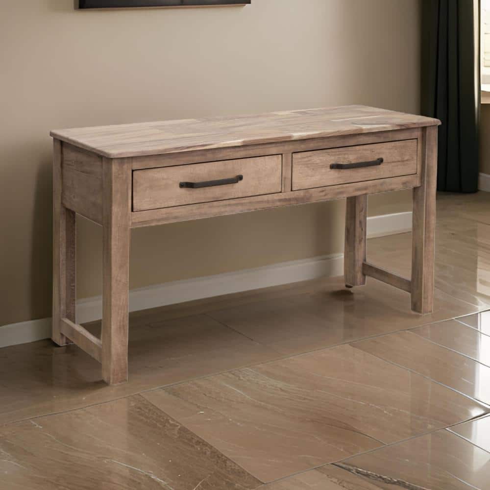 Benjara 55 in. Brown and Black Rectangle Wooden Console Table with 2 ...