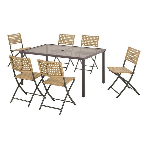 Hampton bay mix and match folding wicker steel outdoor patio dining chair in dark taupe store