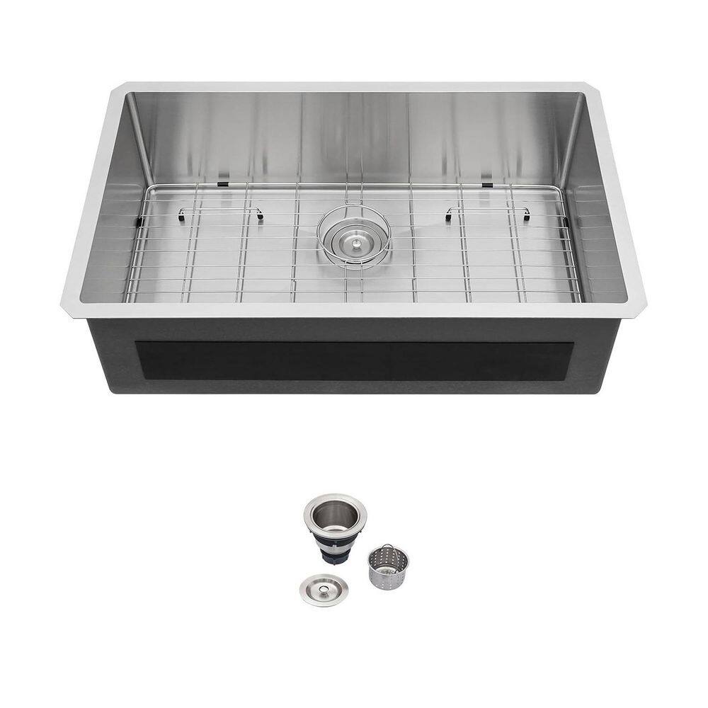 Logmey 33 in. Undermount Sink Single Bowl 16-Gauge Brushed Stainless ...