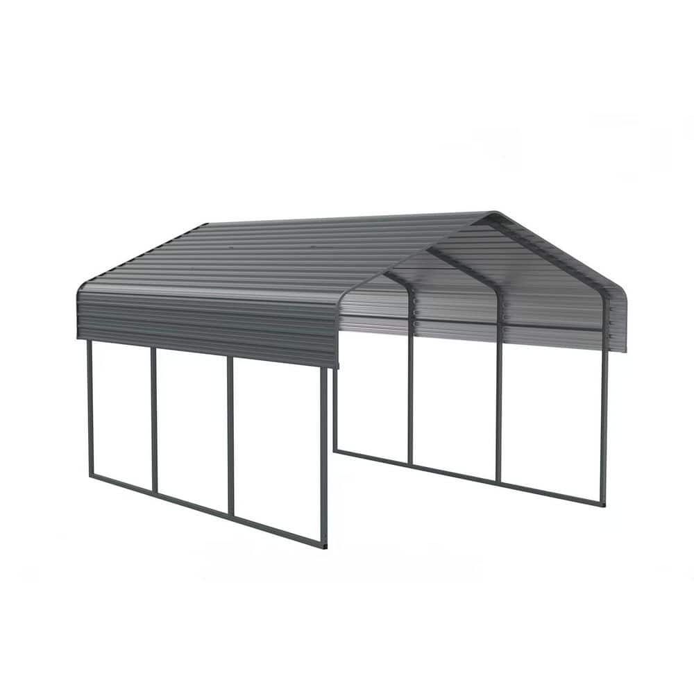 Lycvki 10 ft. x 15 ft. Outdoor Black Metal Heavy Duty Garage Carport with Enhanced Base and ...
