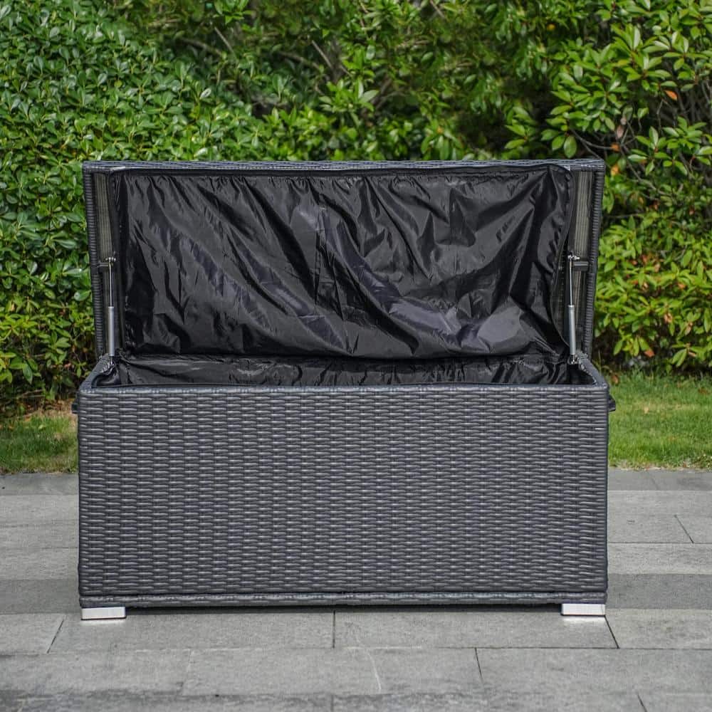 moda furnishings 75 Gal. Black Iron Wicker Deck Box MO-3256S-BK - The ...