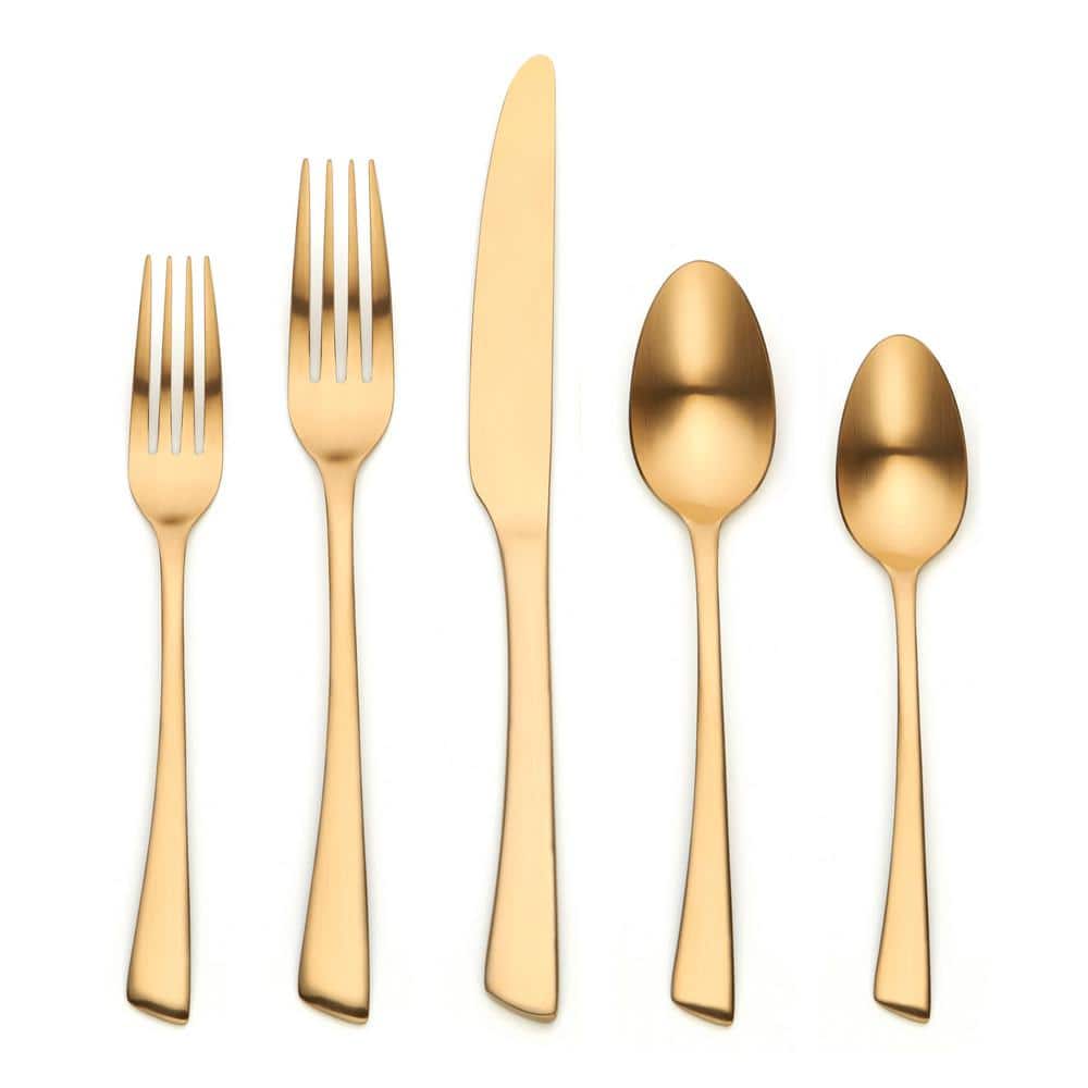 ORNATIVE Clara 20 Piece Matte Gold 18/0 Stainless Steel Flatware Set ...