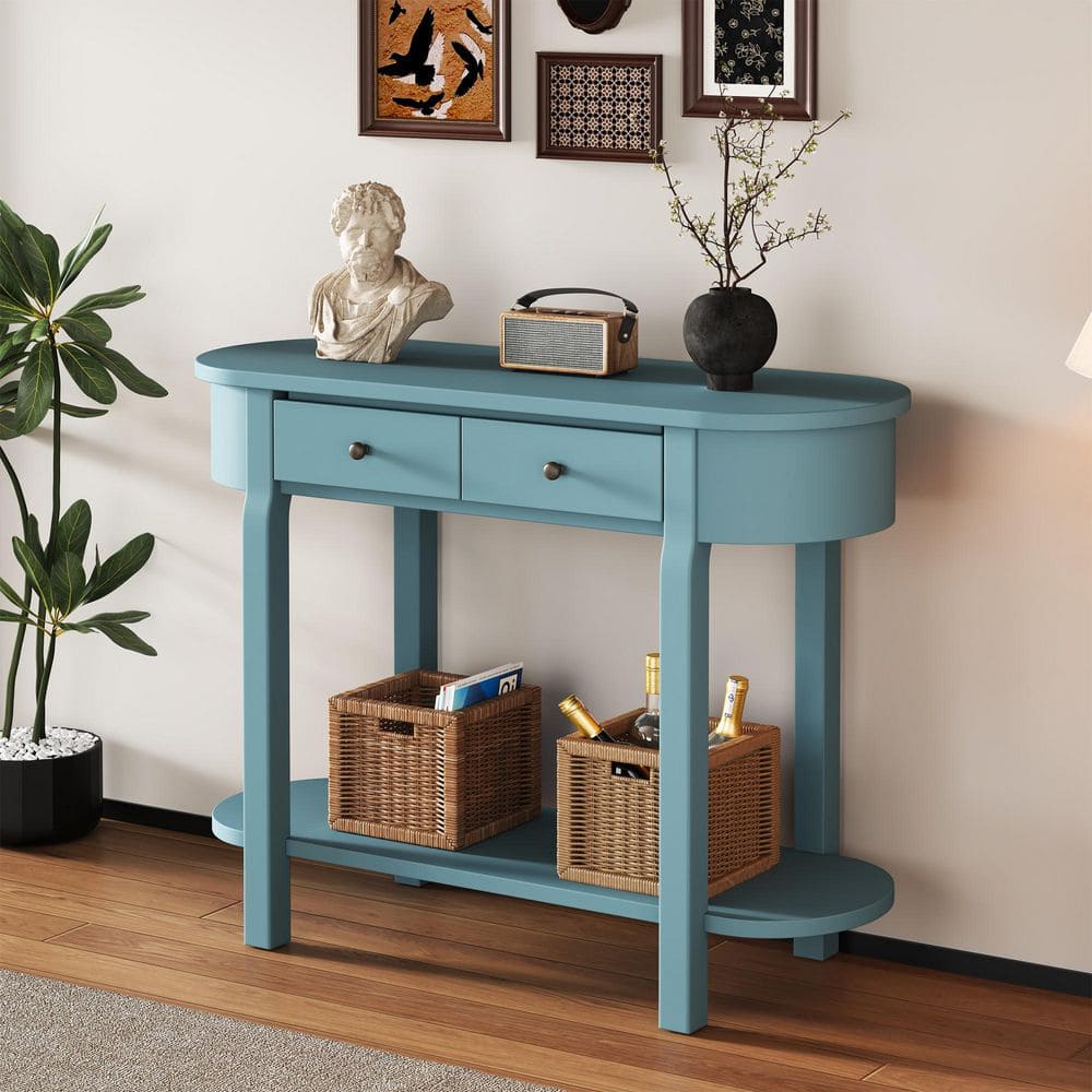 Nestfair 40 in. L Turquoise Green Oval MDF Console Table with Smooth ...