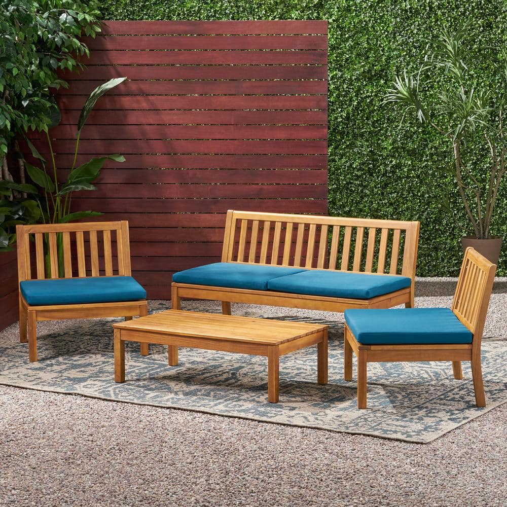 Reviews for Noble House Caswell Teak Brown 4-Piece Wood Outdoor Patio ...