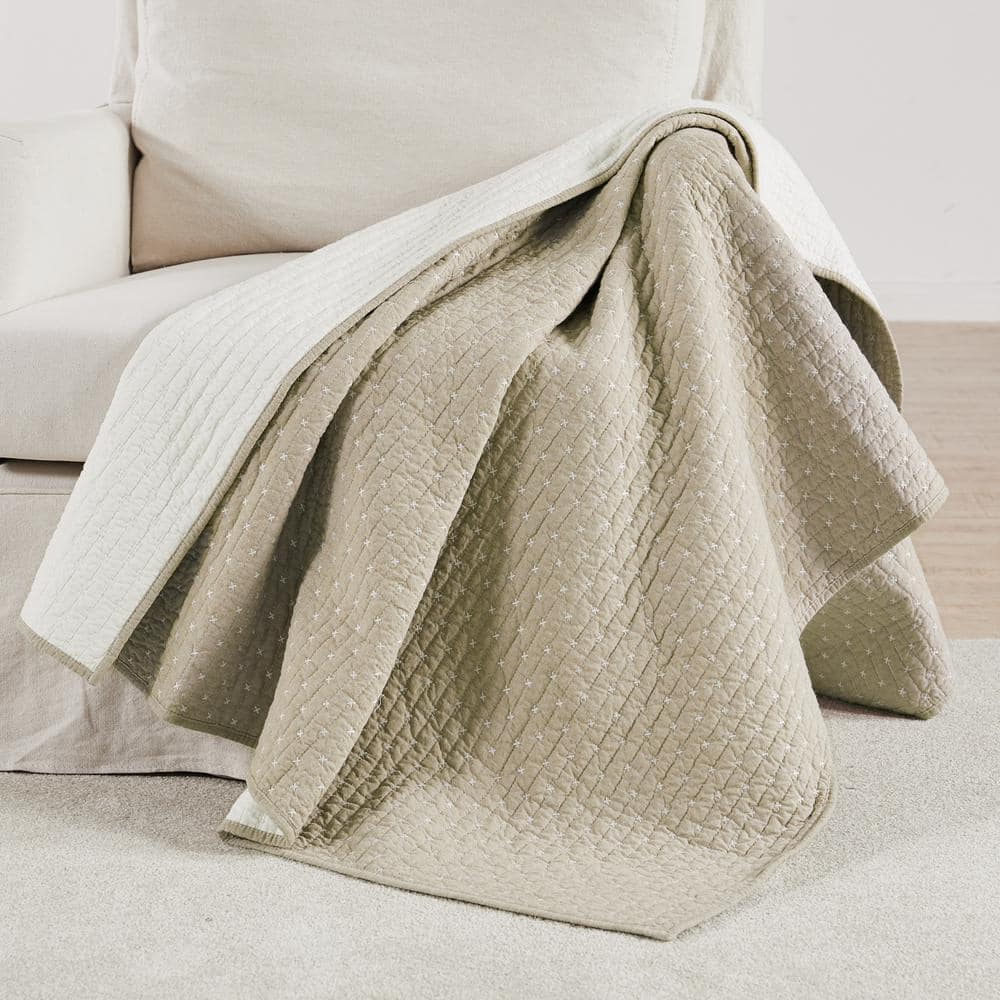 LEVTEX HOME Cross Stitch Taupe Quilted Cotton Throw Blanket L14860FQT ...