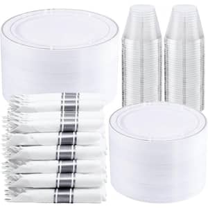 Adrinfly Silver Plastic Dinnerware Set for 50-Guests, 350-Piece ...