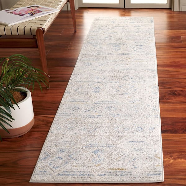 SAFAVIEH Palma 2 ft. x 9 ft. Beige/Light Blue Distressed Abstract ...