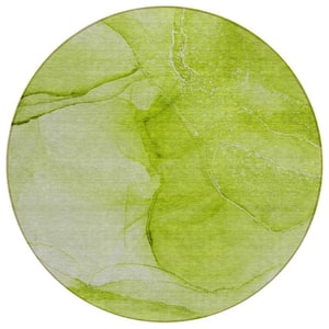 HomeRoots Green 8 ft. Round Abstract Indoor / Outdoor Area Rug ...