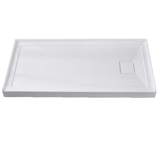 NTQ 60 in. x 36 in. Acrylic Single Threshold Shower Pan Alcove Floor Rectangular Shower Base ...