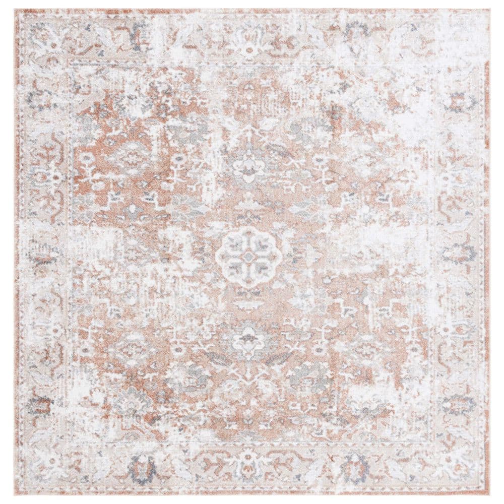 SAFAVIEH Baltimore 7 ft. x 7 ft. Ivory/Rust Machine Washable Border ...