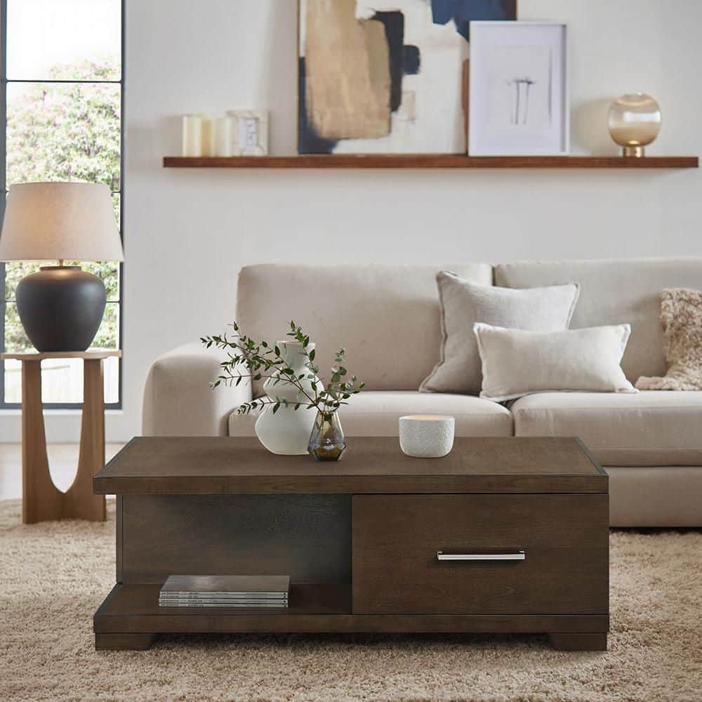 Lazzara Anton 50 in. Espresso Finish Rectangle Wood Cocktail Table 3550 ...