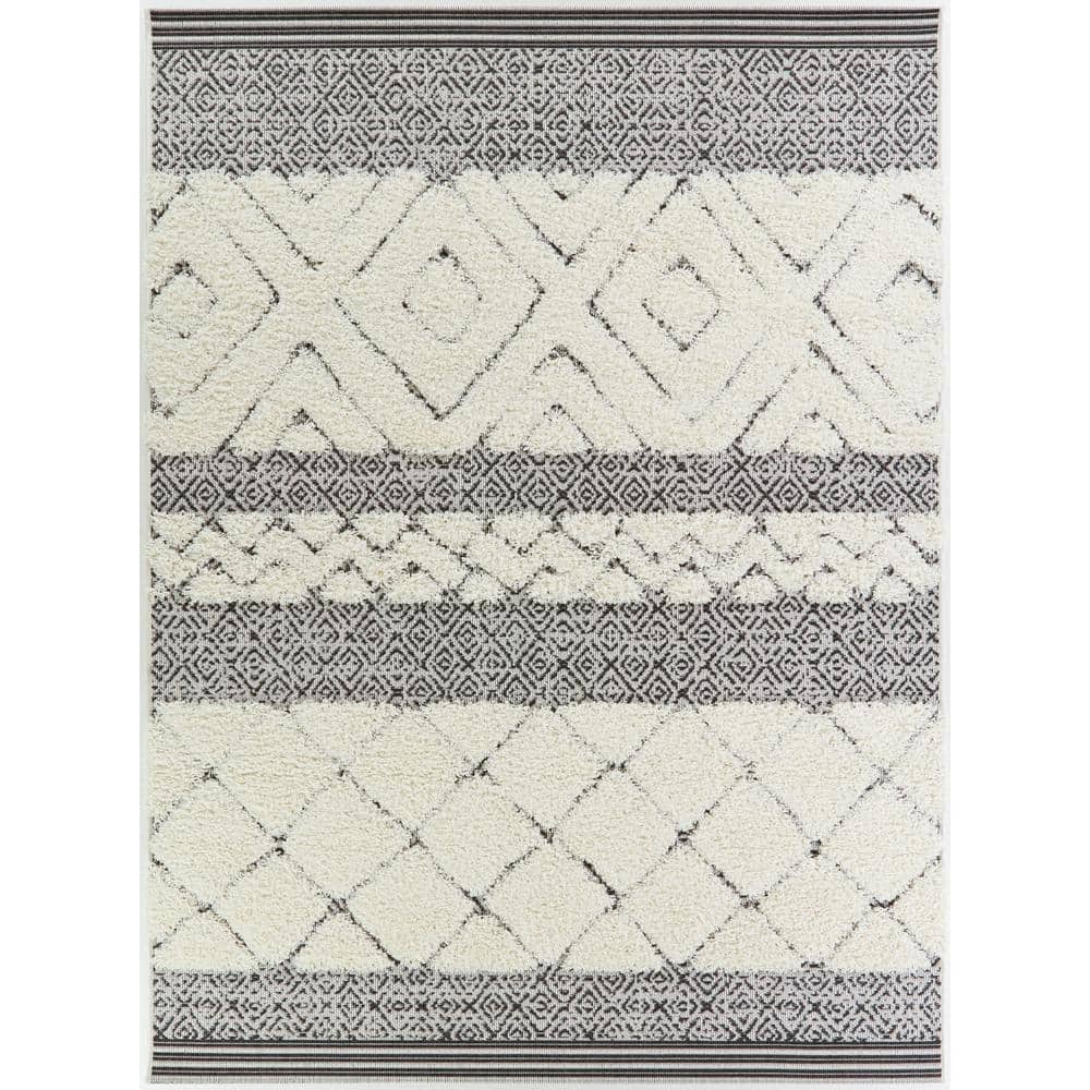 BALTA Carlyle White 5 ft. 3 in. x 7 ft. Geometric Indoor/Outdoor Area ...