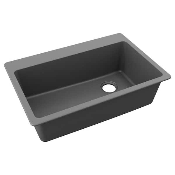 Elkay Quartz Classic 33 in. Drop-in Single Bowl Graphite Granite/Quartz ...