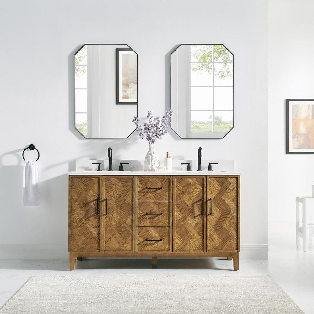 Altair Clara 60 in. Double Freestanding Weathered Brown Bath Vanity ...