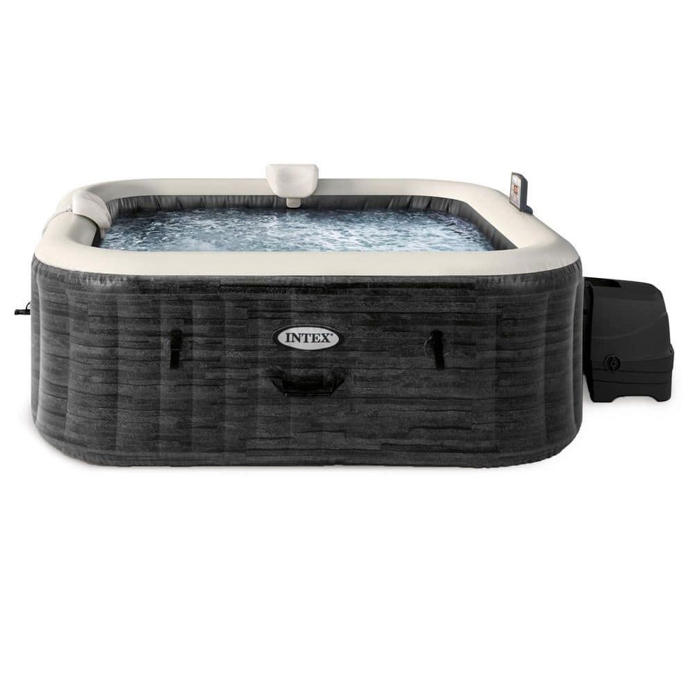 Intex PureSpa Plus Greystone 6 Person Inflatable Square Hot Tub w/ 170 ...