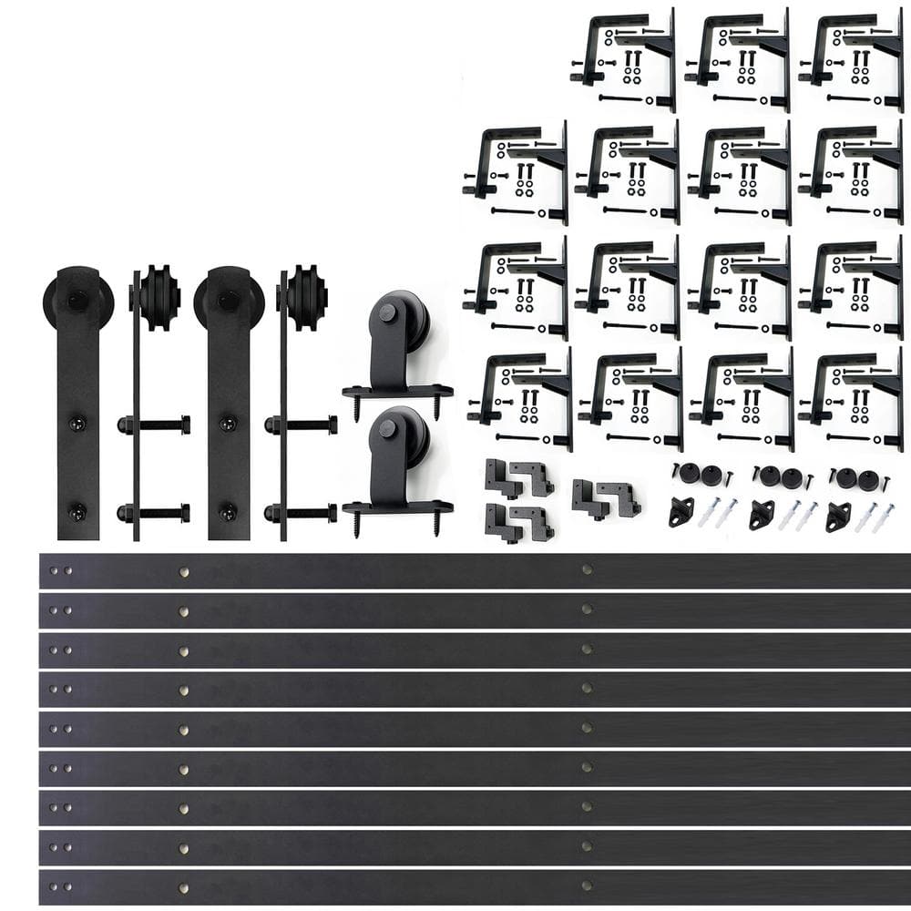HOMACER 20 ft./240 in. Black Rustic Triple Track Bypass Sliding Barn ...