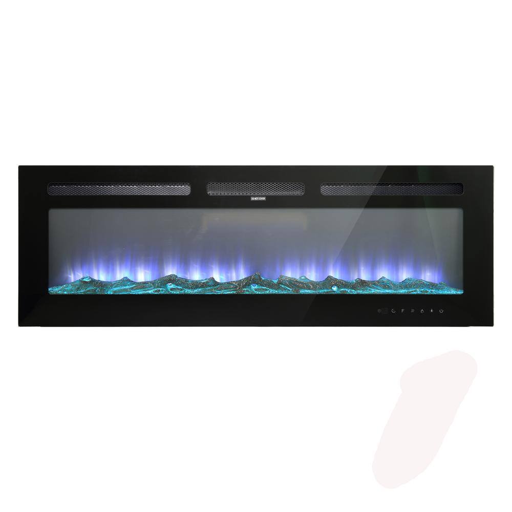 Boyel Living Black 72 in. Wall Mounted Recessed Electric Fireplace with ...