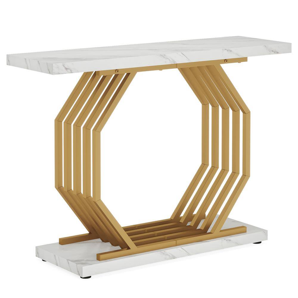 BYBLIGHT Turrella 40 in. Gold Hexagon Particle Board Console Table with ...
