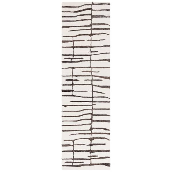 SAFAVIEH Ebony 2 ft. x 8 ft. Ivory/Dark Brown Abstract Zebra Runner Rug ...