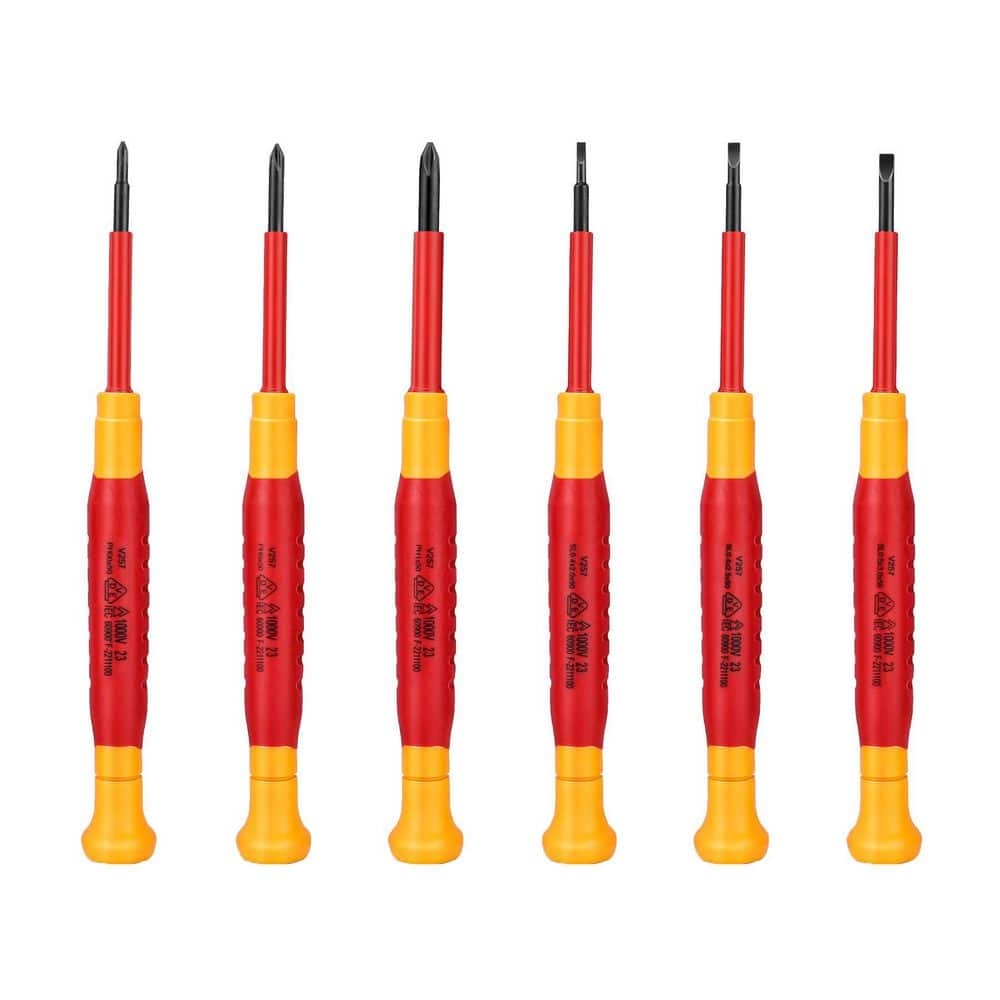 Lukyamzn 6 in. Shank 6 Bit Red Insulated Precision Screwdriver Set Slotted Phillips Magnetic Tip ...
