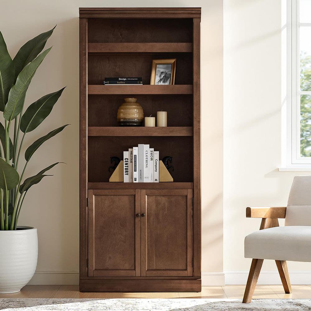 JAYDEN CREATION Hermi 78 in. Tall Walnut Wood 4-Shelf Standard Bookcase ...