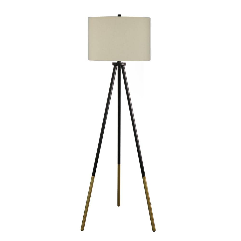 Fangio Lighting 62 in. Black Tripod Floor Lamp with Gold Cap Legs and ...