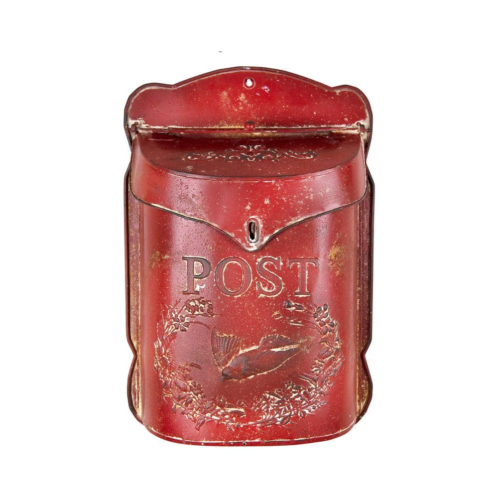Storied Home Red Embossed Tin "Post" Letter Box DA5059ZUR - The Home Depot